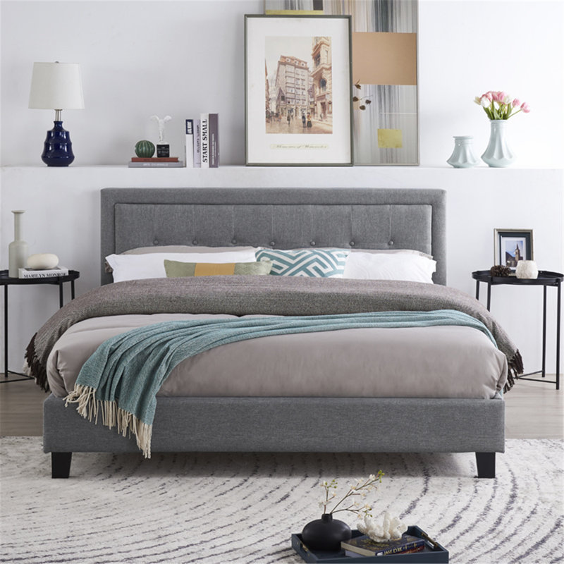 Latitude Run Mid Century Modern Upholstered Platform Bed Frame with Headboard Reviews Wayfair